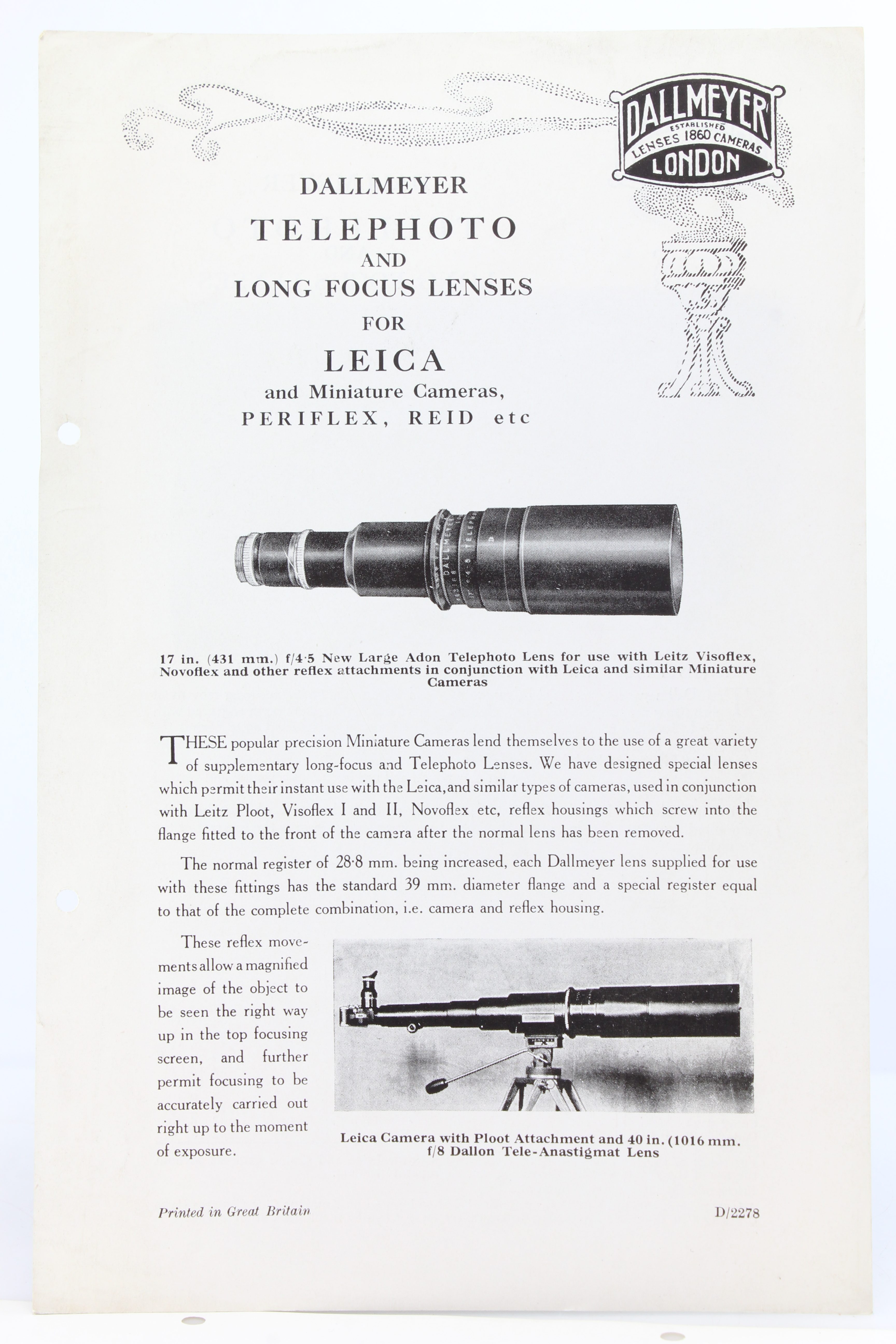Original DALLMEYER TELEPHOTO 135-1016mm lenses Leica Reid Periflex ...