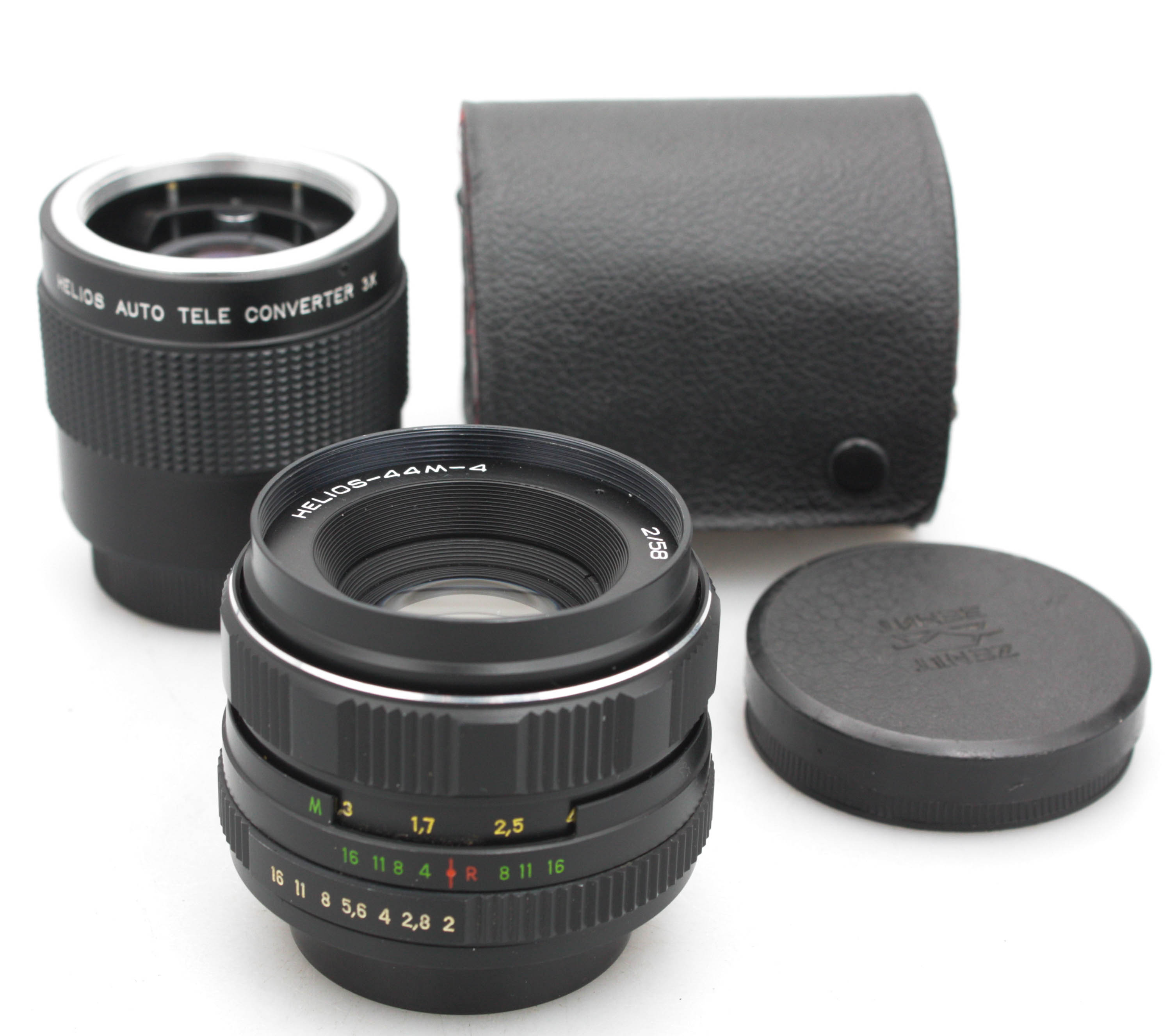 Helios 44M-4 58mm f/2 Prime Lens M42 & Caps + Helios 3x Tele Converter ...