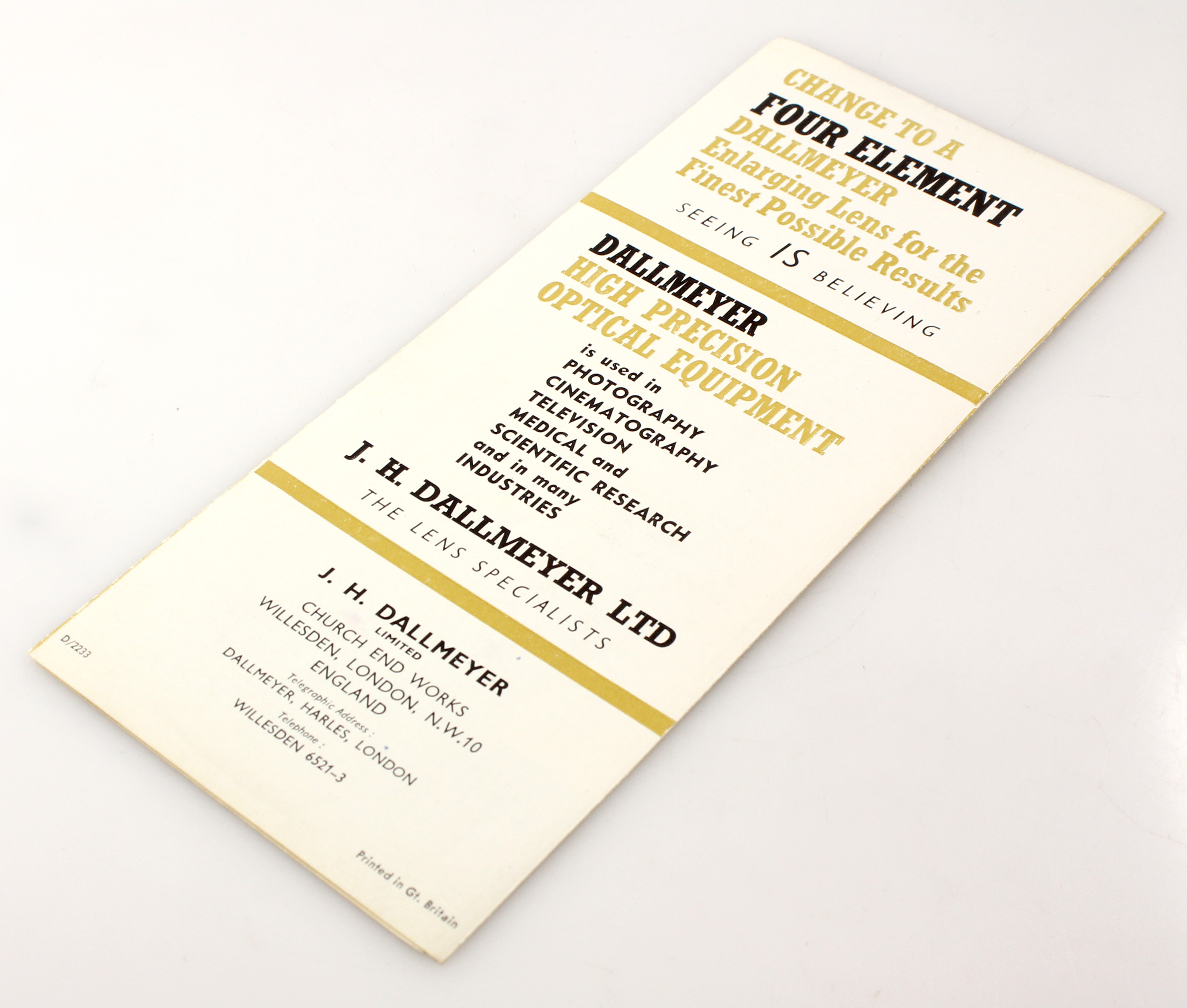 Original DALLMEYER Popular Enlarging Lenses Brochure/Leaflet – 50s/60s ...