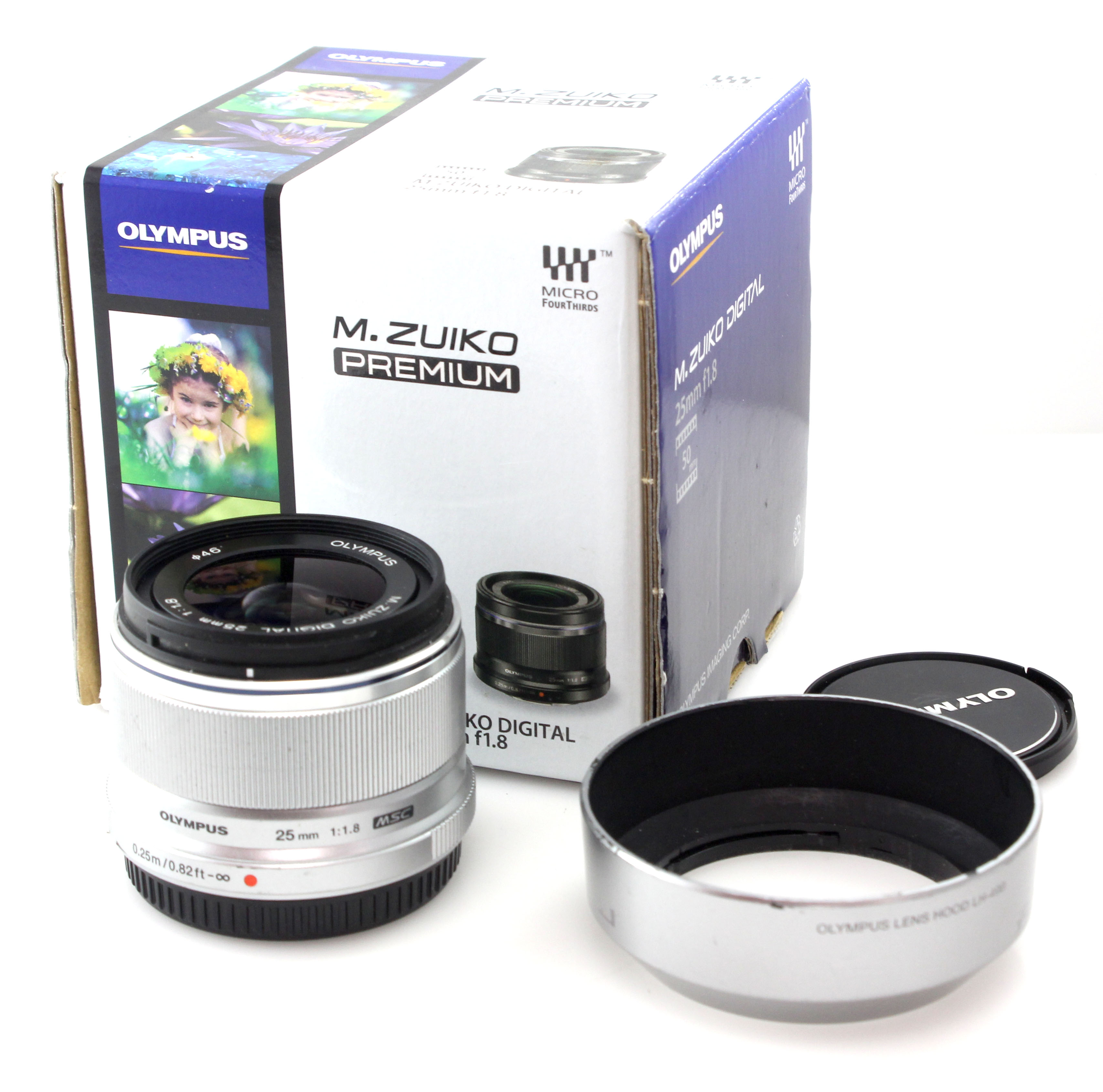 Boxed Olympus Zuiko Digital 25mm f1.8 MSC Lens – M4/3 Mount W/ Hood ...